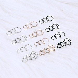 FECTAS Nose Rings Hoop Double Circle Nose Ring Surgical Steel 20g Gauge 8mm 10mm 12mm Nostril Piercing Hoops Jewelry 12PCS