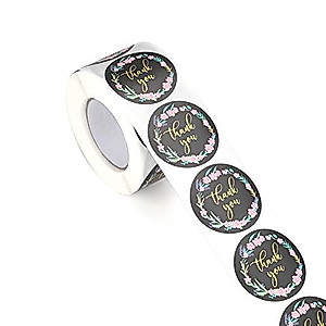 Thank You Stickers Roll - 1.5 inch Thank You Stickers with Floral Base Color, Gold Foil Design, 500 Thank You Stickers for Small Business, Gift Bags, Envelopes Seals, Mailer Stickers and More