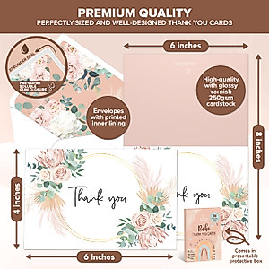 Decorably Thank You Cards with Envelopes & Stickers, Floral-Themed Cards - 24 Pack Boho Thank You Cards, Blank Inside Baby Shower Thank You Cards Girl, 6x4in Baby Girl Thank You Cards Baby Shower Girl