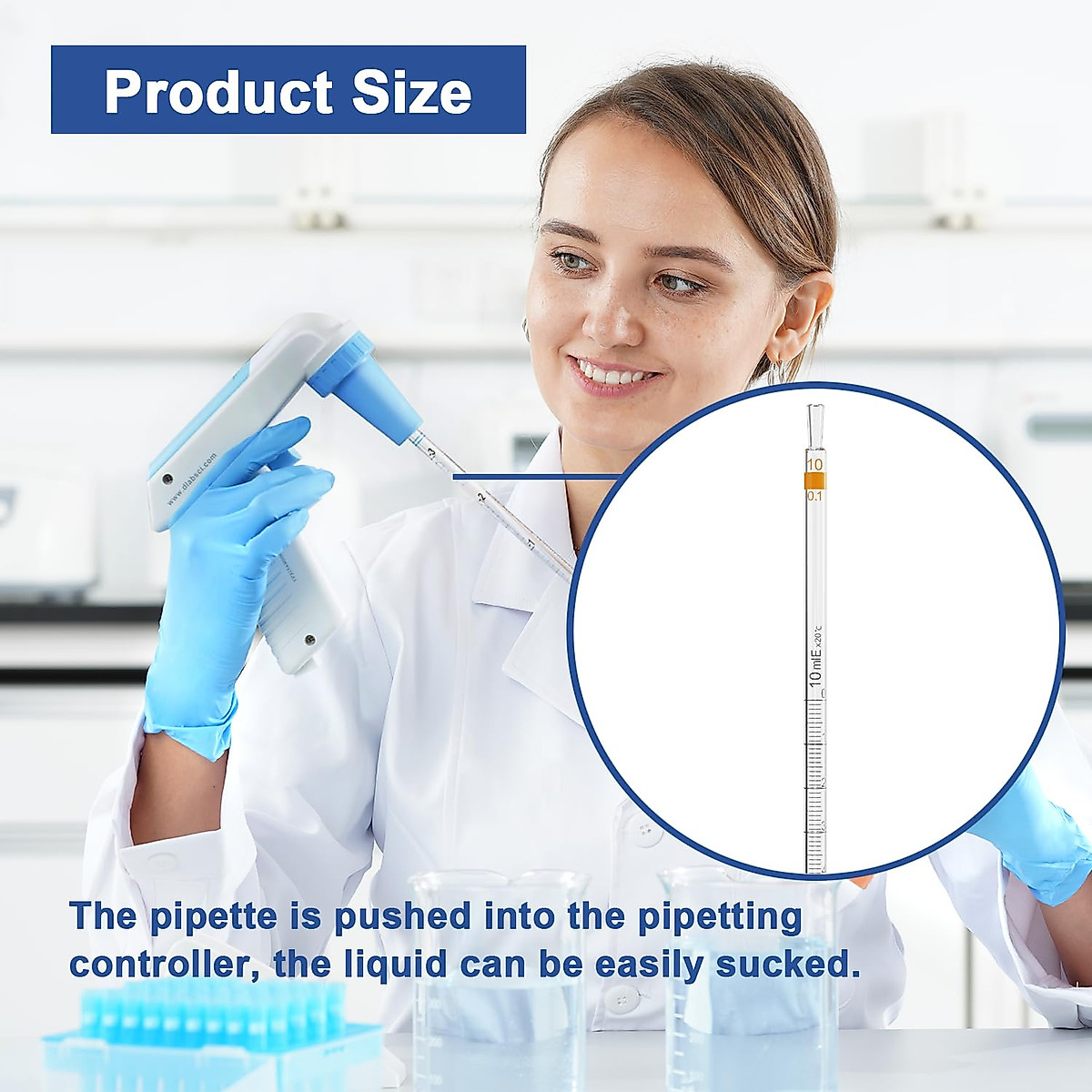 ONiLAB Glass Graduated Pipette, 10ml,Tolerance ±0.1ml, Standard Sodium Calcium Glass Pipettes for Transfer Liquid or Essentail Oil for Lab, Chemistry（10 pcs） 17900304