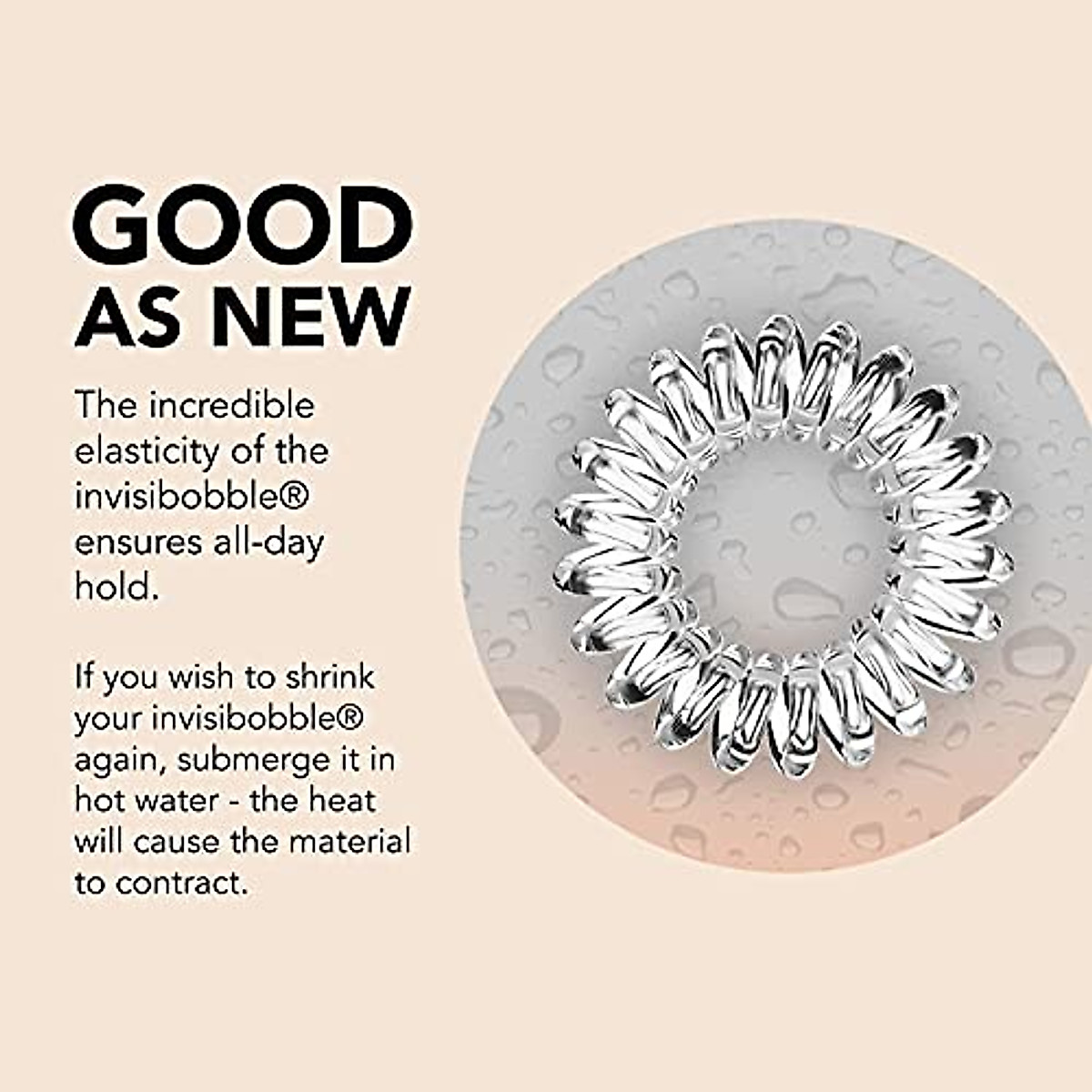 invisibobble Original Traceless Spiral Hair Ties with Strong Grip, Non-Soaking, Hair Accessories for Women - Crystal Clear , 3 Count (Pack of 1)