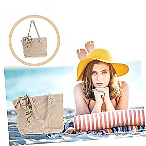 COLLBATH Bag bag Large for Weave Bag Travel Hand-woven Female Girls Holiday Women Fashion Straw Woman Simple Handbag Hand Beach Party Trendy Bow Bohemia Woven Shoulder Capacity