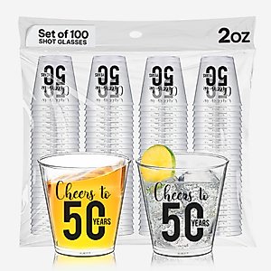 Cheers To 50 years Shot Glasses 100 PCS – 50th Birthday Shot Glasses Disposable 2oz, 50th Birthday Decorations For Men, 50th Birthday Cups Plastic, Perfect For 50th Birthday Party Favors
