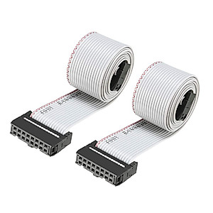 uxcell® IDC 16 Pins Wire Flat Flexible Gray Ribbon Jumper Cable 60cm 2.54mm Pitch,2pcs