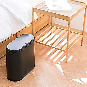 Changshin Franco Touch-Top Lid Slim Bin Trash Can for Kitchen, Bathroom, Bedroom, Office, Campers Garbage Plastic 10 Liter 2.6 Gallon Black