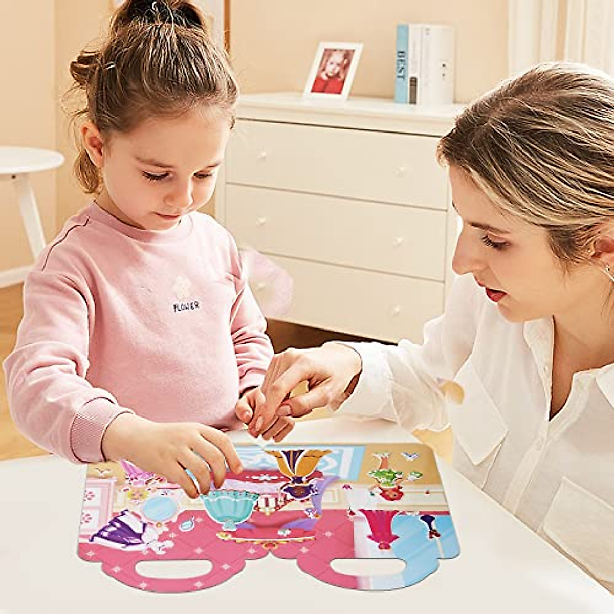 Reusable Puffy Sticker Book for Kids 2-4, Princess Puffy Sticker Activity Book for Girls Toddlers Sticker Toys, Educational Stickers Toy for Girl Gifts for Christmas Birthday Gifts