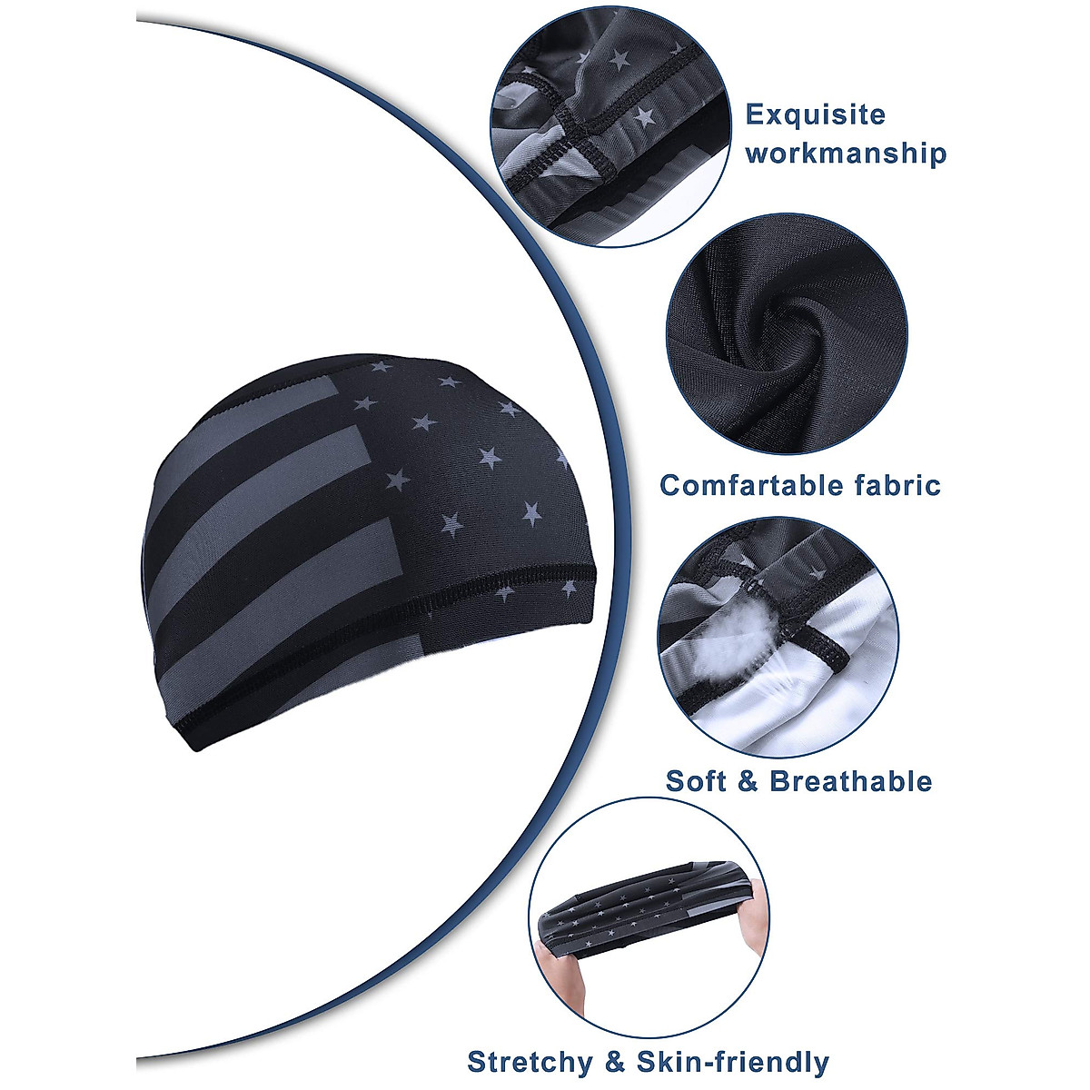 Geyoga 4 Pieces Cooling Skull Cap Sweat Wicking Helmet Liner Running Beanie Cycling Cap Liner for Men Women (Retro Style)