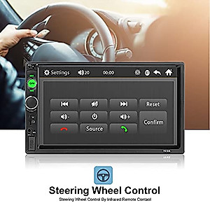 7 Inch Car Stereo Double Din Car Radio with Bluetooth Touchscreen Car Audio with FM/Hands Free Calling/Mirror Link/USB/TF/FM/AUX/EQ/Rear View Camera/Remote Control + Frame