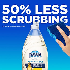 Dawn Free & Clear Dishwashing Liquid Dish Soap (3x24 oz) + Dawn Non-Scratch Scrubber Sponge (2 Count), Lemon Essence