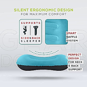 Gear Doctors Ultralight 17oz Apollo-Air Sleeping pad + Teal Anti Slip Camping Pillow Duo, 5.2 R-Value 4 Season Air Mattress with Ergonomic Ultralight Pillow The Size of A Soda Can