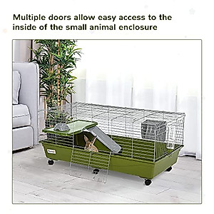 PawHut 47" Small Animal Cage Chinchilla Guinea Pig Hutch Ferret Pet House with Platform Ramp, Food Dish, Wheels, & Water Bottle