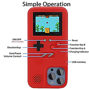 WeLohas Gameboy Case for iPhone 13 Mini,Handheld Retro 168 Classic Games,Color Video Display Game Case for iPhone,Anti-Scratch Shockproof Phone Cover Red
