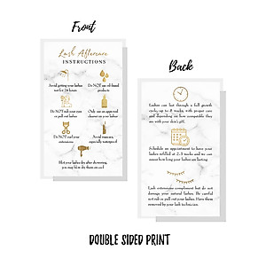 Lash Extension Aftercare Instructions Cards | 50 Pack | Double Sided Size 3.5 x 2" inches After Care (2-3 Week Fillers) | Marble Look with Gold Icons Design