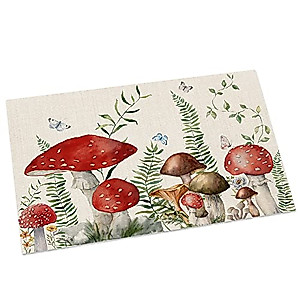 Indoor Doormat Absorbent Bath Rugs Entrance Non Slip Front Door Mat Spring Green Botanical Mushroom on Retro Kitchen Carpets Country Butterfly Floor Mats for Bathroom Bedroom Living Room 16x24In