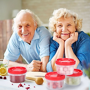 Cunhill 20 Pcs Food Storage Containers Freezer Containers for Food Round Plastic Containers with Screw Lids Clear Stackable Food Containers for Kids, Freezer and Dishwasher Safe(Red, 10 oz)