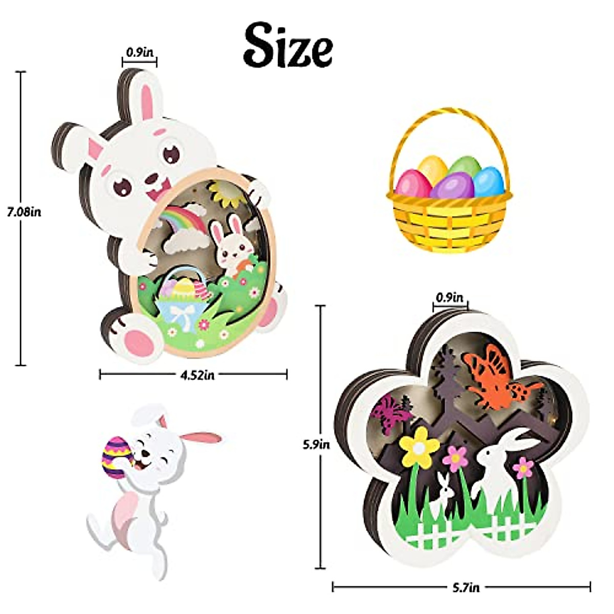 FOIMAS Easter Wooden Table Sign,Light Up Bunny Egg Table Centerpiece Topper for Easter Table Top Party Decoration Supply