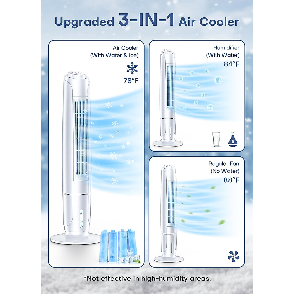 FANCOLE 43-INCH Evaporative Air Cooler, Portable Air Conditioners w/Cool Mode & 3 Speeds, 12H Timer for Auto-Off & Remote, 1 Gallon Water Tank, Wider Oscillating, Air Cooler for Room Bedroom Office