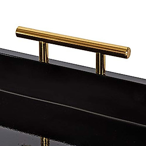 Kate and Laurel Lipton Modern Hexagon Decorative Tray, 18" x 18", Black with Gold Metal Handles