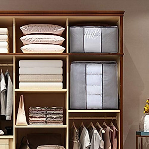 Daily Treasures Extra Large Blanket Bags, 4Pcs Fabric Clothes Storage Bags - with Clear Window & Reinforce Handles, Perfect for Blankets, Comfoters, Sweater Storage(Grey)