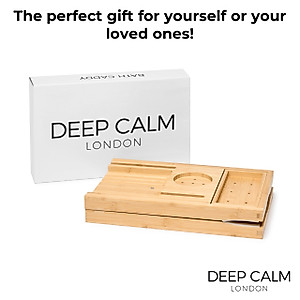 Deep Calm Bathtub Tray Caddy - Bamboo Foldable Bath Tub Table, Expandable Bath Tray Holds All Bathtub Accessories, Perfect Luxury Relaxing Gift for Self Care