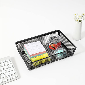 YFEEN Mesh Tray Kitchen Drawer Utensil Cutlery Tray Office Supplies with Inter-locking Arm Drawer Dividers Organizer for Silverware, Flatware, Home,Office, School,Bedroom(9＂X6＂4pack) Black