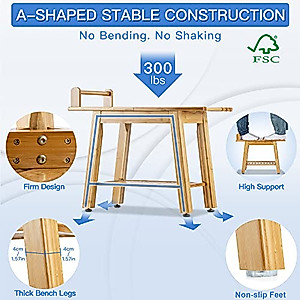 ETECHMART 2-Tier Bamboo Shower Bench, 24 Inch Spa Stool with Storage Shelf for Inside Shower Legs Shaving, Entryway or Bathroom, A-Shaped Shower Bath Seat for Seniors Adults Disabled Women, Natural