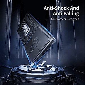 ANNGELAS for Samsung Galaxy S23 Ultra Phone Case, Shockproof Silicone TPU Bumper Anti-Fall Protection Cases, Slide Camera Cover & Rotating Ring Kickstand for Galaxy S23 Ultra 6.8Inch 5G, Black