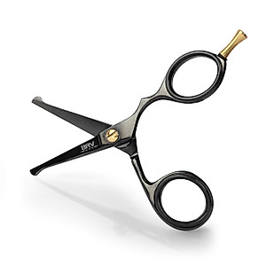 BRV MEN Rounded-Tip Small Trim Scissors for Men 4.2" | High Carbon Stainless Steel | Nose Hair Scissors for Men | Professional Grooming Scissors for Beard, Mustache & Ear Hair - RIGHT HANDED (Black)