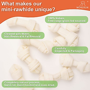 MON2SUN Dog Rawhide Knot Bones Small Rawhide Bones Mini Dog Chew Bones Natural 2.5 Inch 100 Count for Puppy and Small Dogs