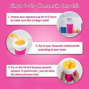 Slushie Maker Cup - DIY Magic Slushy Maker Squeeze Cup, Portable Smoothie Squeeze Cup for Juices, Milk and Ice Cream Make, Double Layers Silica Cup with Lid & Straw for Friends, Family Gifts (Pink)