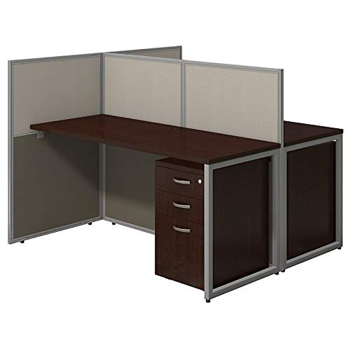Bush Business Furniture Easy Office 2 Person Cubicle Desk with File Cabinets, 60W x 45H, Mocha Cherry Satin
