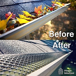 2-Pack Plastic Gutter Guard Mesh Roll 6” x 20Ft Rain Gutter Leaf Guard-Stop Clogged Gutters-with 20 Clip Fixed Hooks.DIY Gutter Protection.
