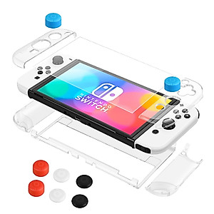 TNP Dockable Case for Nintendo Switch OLED Clear Case Protector - Transparent Oled Switch Skin Protective Grip Case with Screen Protector and 8 Thumb Caps for Nintendo Switch OLED Accessories 2021