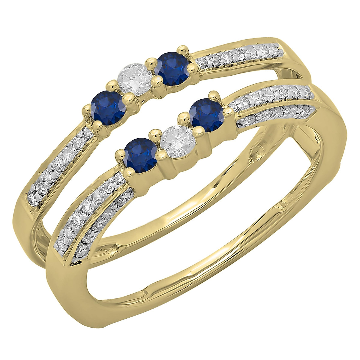 Dazzlingrock Collection Round Blue Sapphire & White Diamond Contour Enhancer Guard Ring for Women in 14K Yellow Gold Size 7