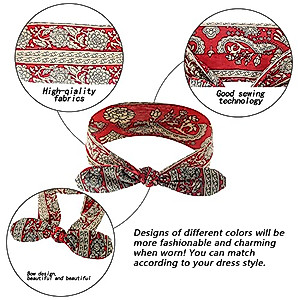 Carede Bandana Headband for Women Vintage Paisley Knot Headbands Bow Headband Elastic Cute Hair Band,Pack of 6