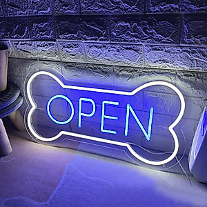 Fomzze Pet Shop Open Neon Sign,Open Neon Sign Custom,Dog Bone Neon Sign Art,Pet Shop Welcome Sign,Custom Shop Signage Handmade Personalized Gift Light Wall Decor Beauty Room Decoration