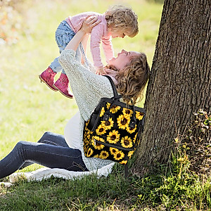 TropicalLife Sunflower Art Painting Diaper Backpack Large Capacity Baby Bags Multi-Function Zipper Casual Travel Backpacks for Mom Dad Unisex