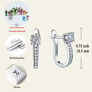 YL Women's Hoop Earrings 925 Sterling Silver U Shaped Halo Huggie Earrings 18K White Gold Plated Cubic Zirconia Jewelry