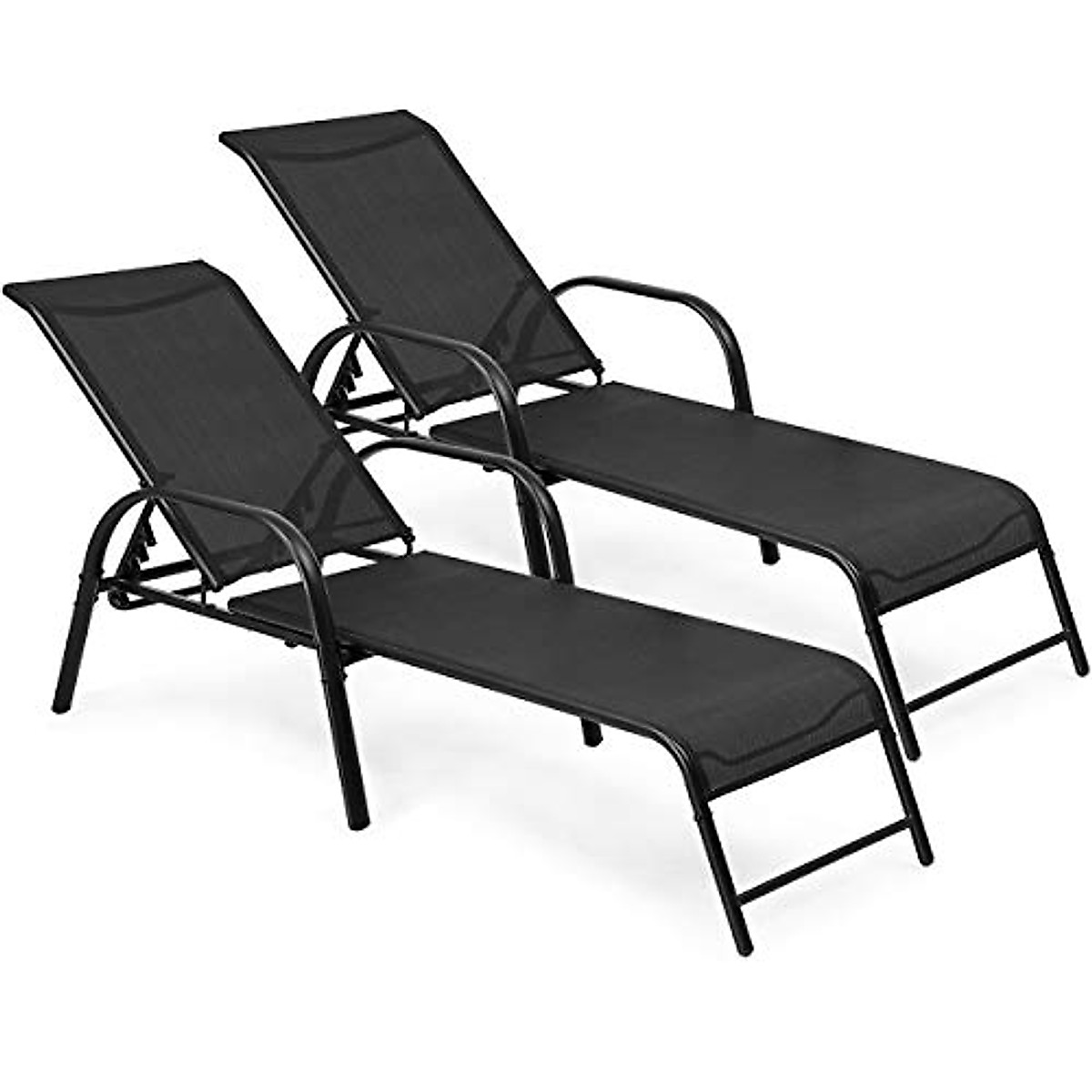 Tangkula Outdoor Patio Lounge Chaise, (Set of 2) Adjustable Folding Reclining Lounge Chairs, 5-Position Backrest Adjustment, Sling Chaise for Patio Beach Porch Swimming Poolside