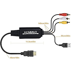 DIGITNOW! HDMI to RCA Converter, HDMI to RCA Cable Adapter, 1080P HDMI to AV 3RCA CVBs Composite Video Audio Supports NTSC for PC, Laptop, HDTV, DVD, VHC VCR