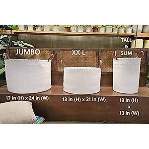 OTON HOME Dual Braided True White Farmhouse Basket - XX Large Woven Baskets for Storage - Big Baskets for Blankets in Living Room - Baby Toy Basket - Laundry Basket Woven - Nursery Storage Basket