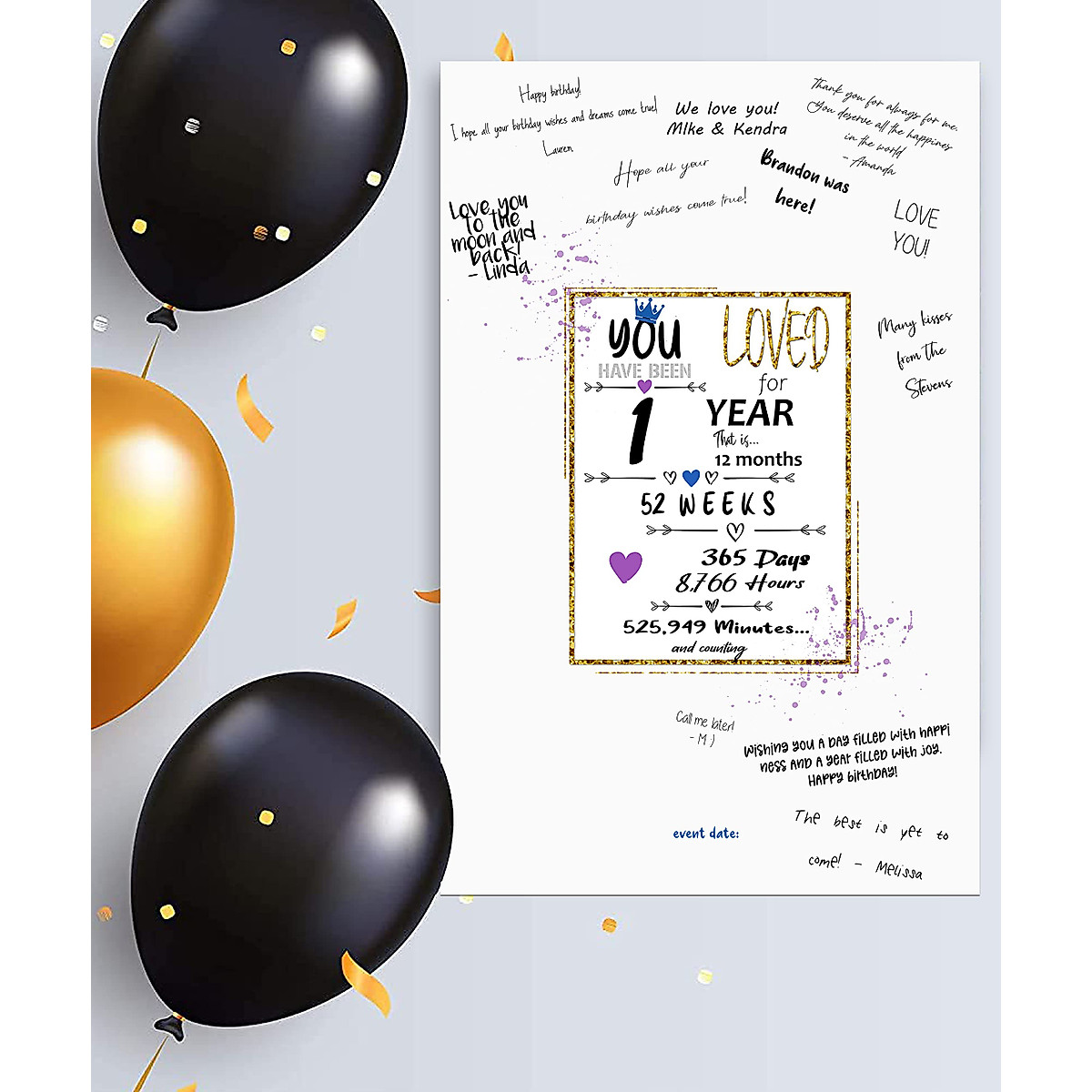 1st Birthday Party Guest Book Poster - Table Centerpiece Decoration Banner for Women or Men Turning 1 year old - Sweet Guest Book Alternative - 11x17 In Art Anniversary Keepsake Sign for Wishes