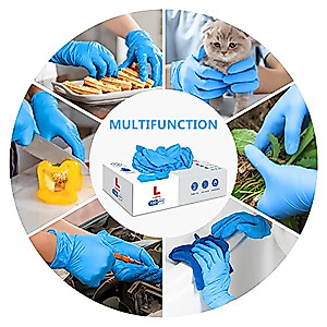 squish Disposable Gloves, 100Pcs Blue Vinyl Blend Exam Gloves Non Sterile, Powder Free, Latex Free - Cleaning Supplies, Kitchen and Food Safe(Pack of 100) (Blue Large)