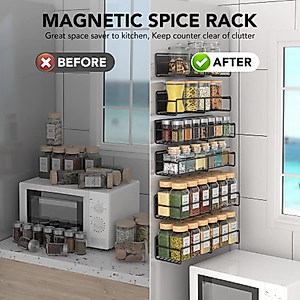 Magnetic Spice Rack Organizer 6 Pack, Magnetic Spice Rack for Refrigerator, Magnetic Shelf for Holding Spices, Jars, Seaoning and Bottle, Metal&Black