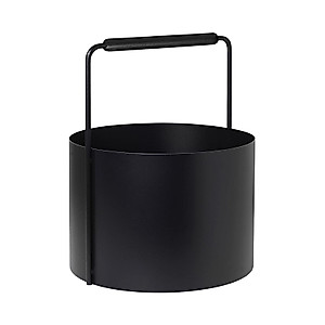blomus Ashi Wood Basket, Firewood Basket with Handle in Black, 37 L x 35 W x 45 H cm, Carmine Basket Made of Powder-Coated Steel and Oak