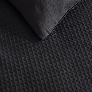 Vera Wang- King Duvet Cover Set, Reversible Cotton Bedding Set with Matching Shams, Designer Home Décor (Waffle Pique Black, King)