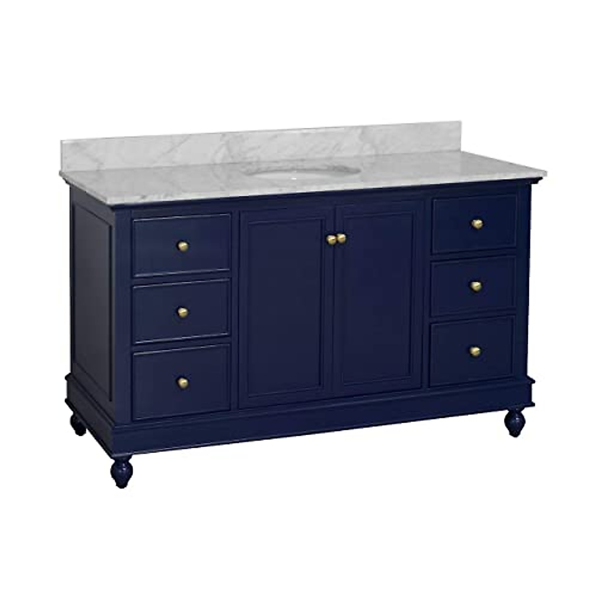 Kitchen Bath Collection Bella 60-inch Single Bathroom Vanity (Carrara/Royal Blue): Includes Royal Blue Cabinet with Authentic Italian Carrara Marble Countertop and White Ceramic Sink