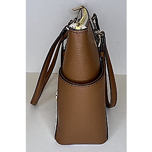 Michael Kors Charlotte Large Zip Tote bundled with matching Trifold Wallet and Purse Hook (Vanilla MK/Luggage)