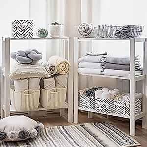 12 Pcs Foldable Storage Basket Bulk White Cube Fabric Bins Square Mini Box Receive Organizer Rectangle Canvas with Handles for Home Nursery Office Kids Toys Books Small 11 x 8 x 6 Inch