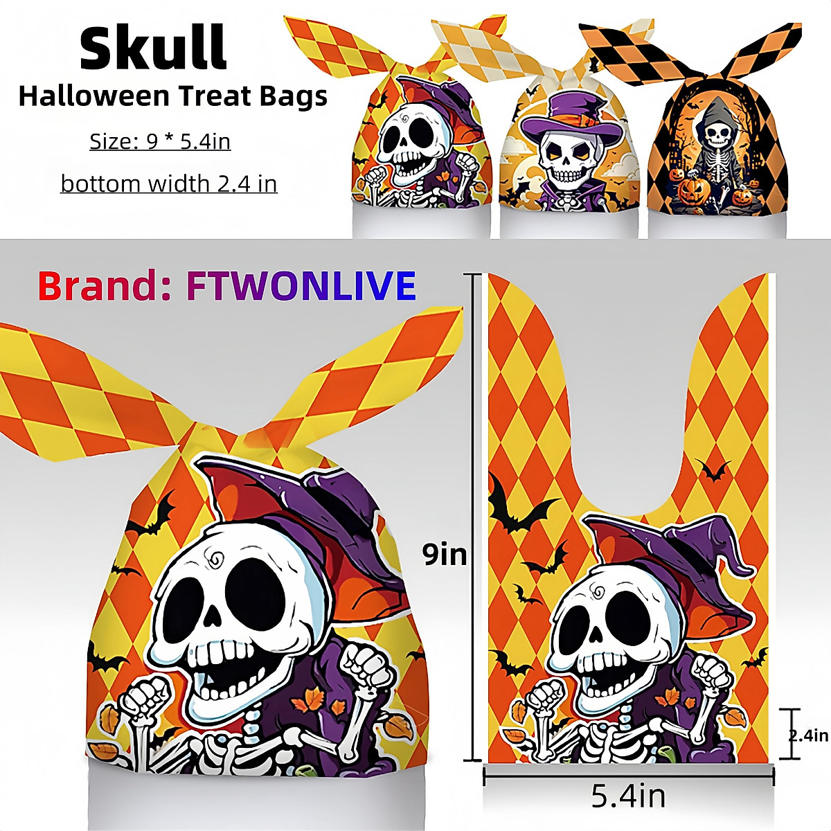 FTWONLIVE Halloween Treat Bags (12 Patterns With, 200 Pieces), Halloween Candy Bags for Trick or Treating, Halloween Candy Bag Party Supplies: Halloween Candy Bag